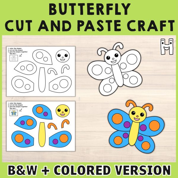 Butterfly Cut and Paste Craft Activity Bugs Insects Spring Coloring ...