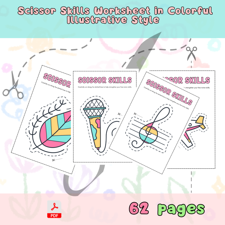 Scissor Skills Worksheet in Colorful Illustrative Style | Made By Teachers