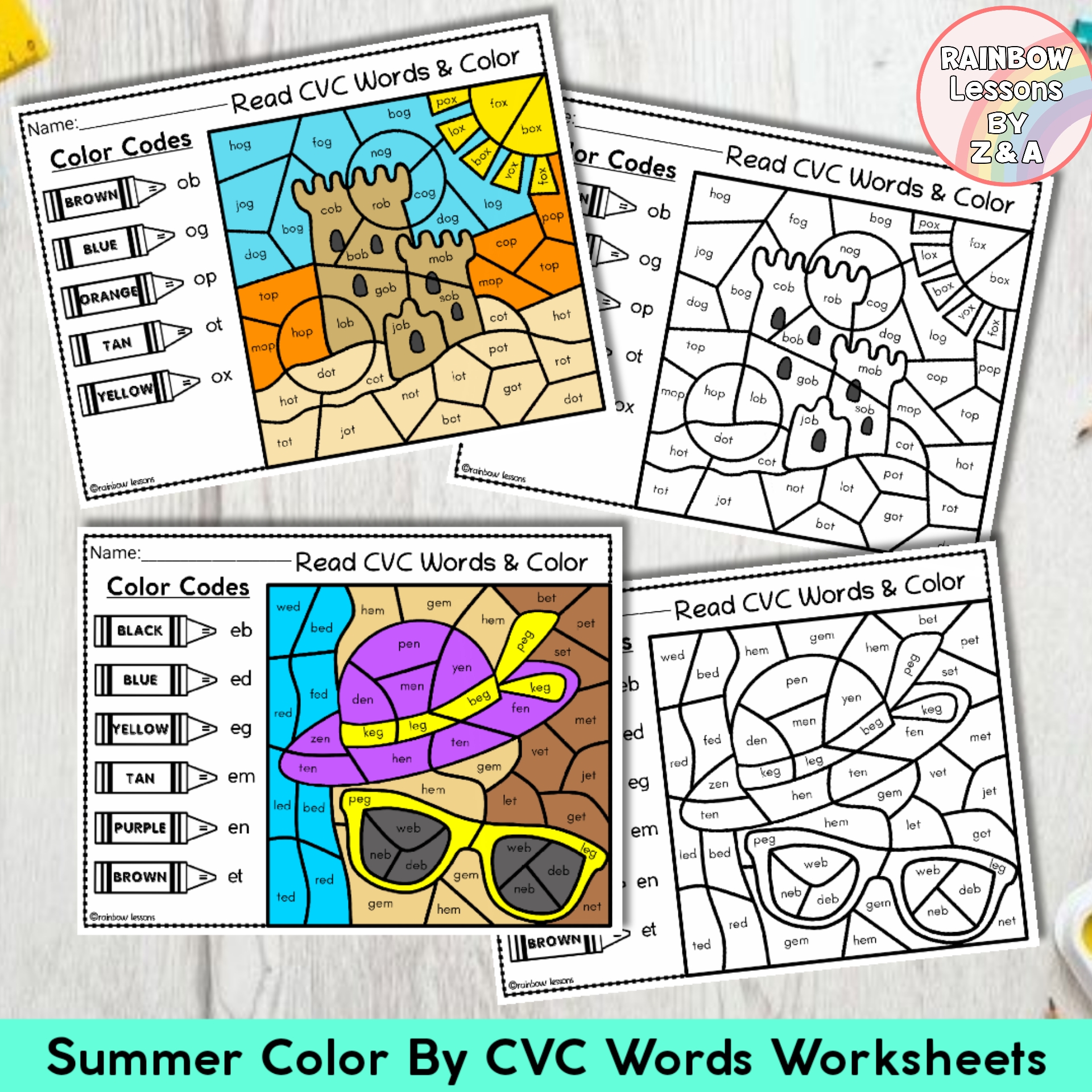 Summer Coloring Sheets | CVC Words Worksheets | Summer Color by CVC ...