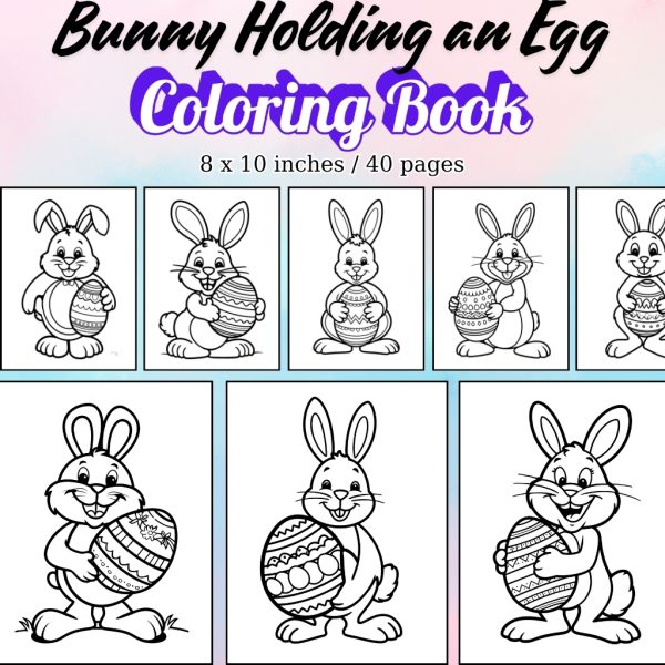 Bunny Holding an Egg Coloring Pages / Sheets of Bunny Holding an Egg ...