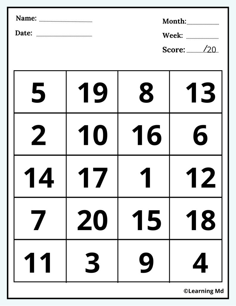 Number recognition assessment: 1-20 - Made By Teachers