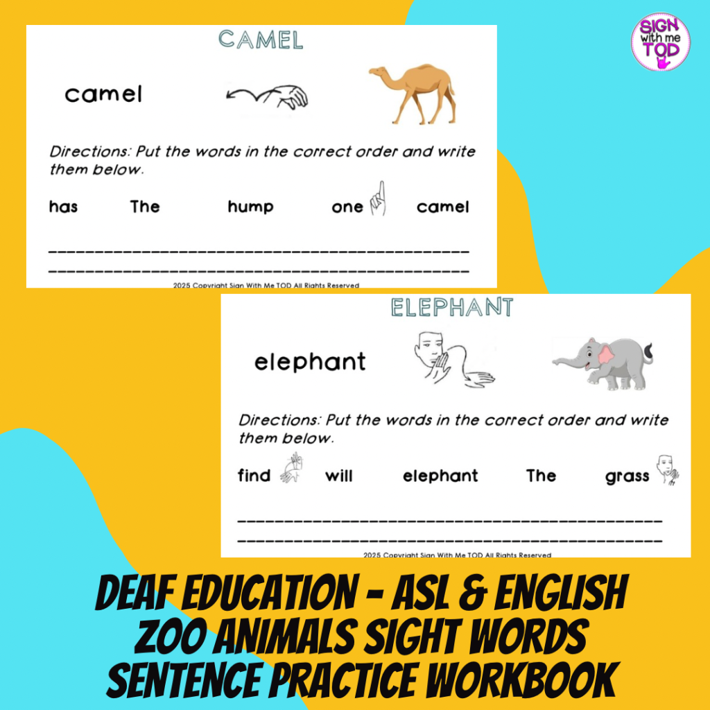 Deaf Education ASL and English Zoo Animals Sight Words Sentence ...