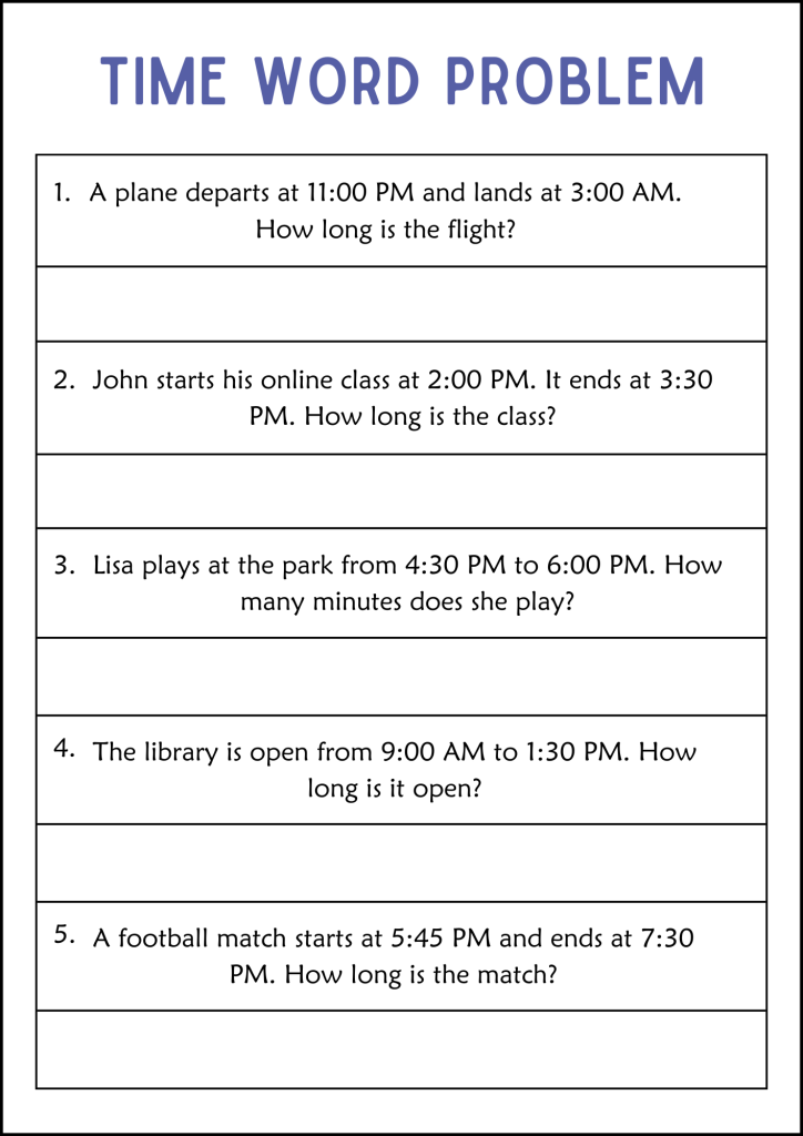 Printable Elapsed Time Word Problem to the Hour Worksheets for Grade 1 ...