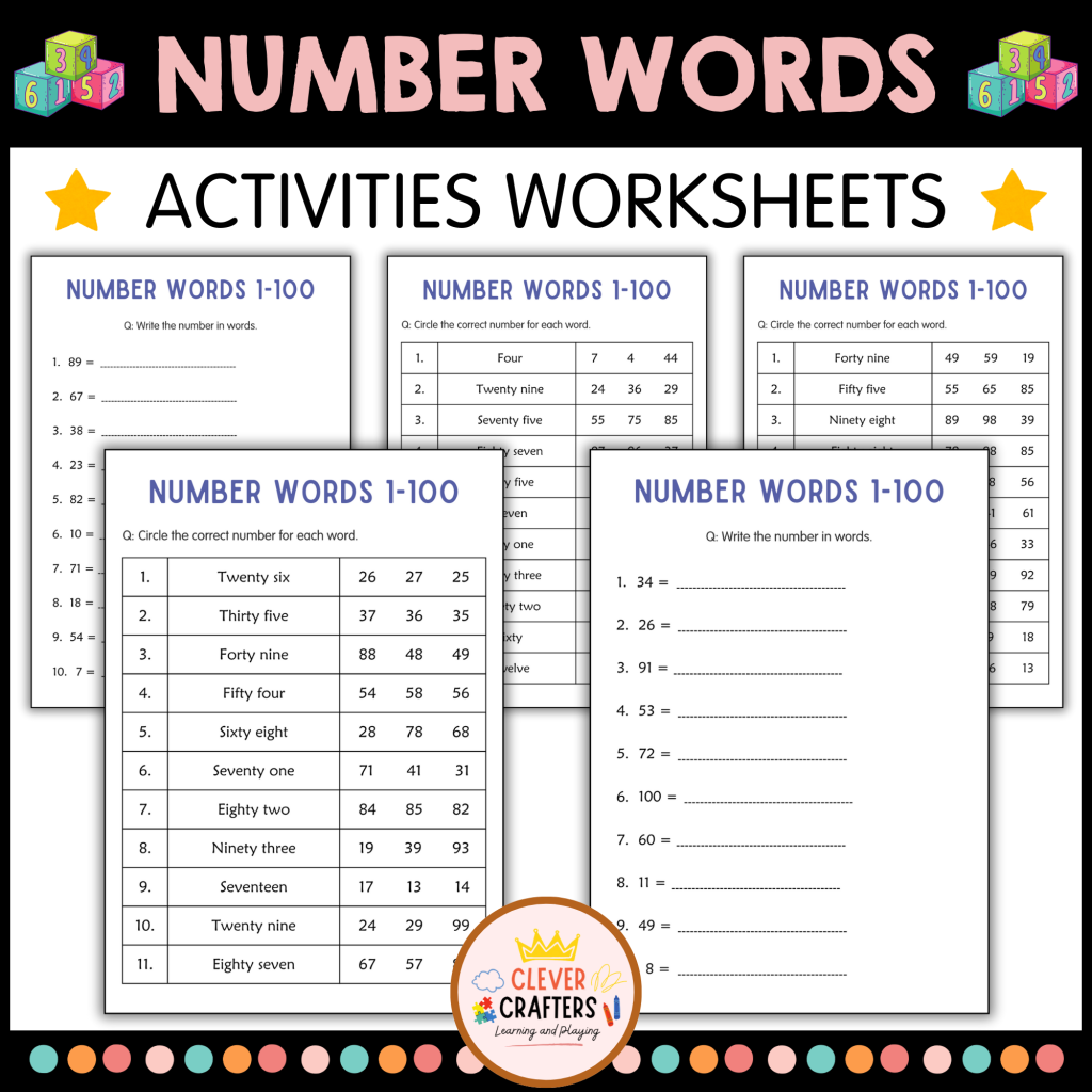 Printable Writing Number in Words 1 to 100 Worksheets for Grade 1, 2, 3 ...
