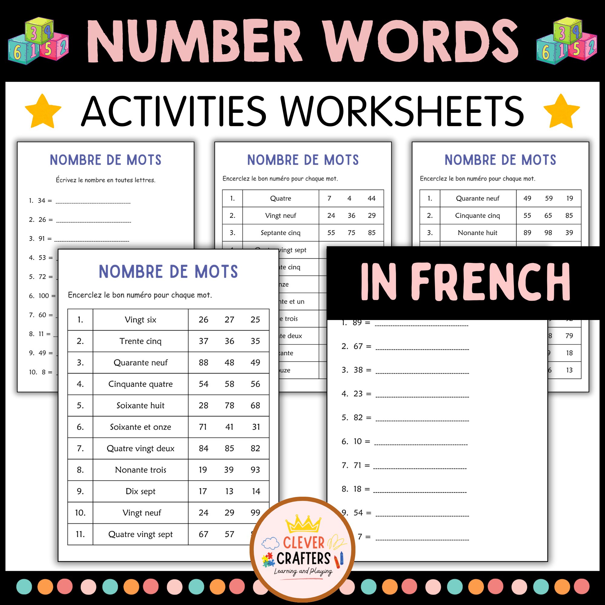 Writing Number in Words 1 to 100 Worksheets in French - Nombre en ...