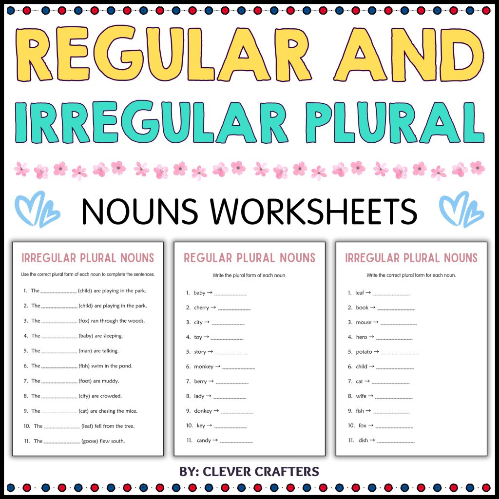 Printable Regular and Irregular Plural Nouns Grammar Worksheets for ...