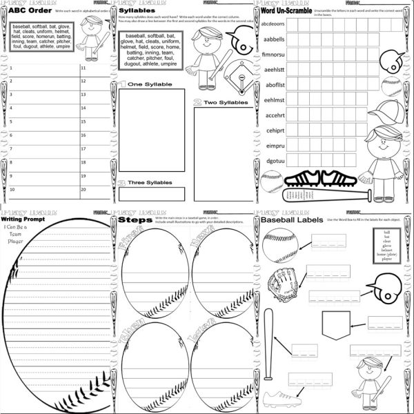 All About Baseball Theme Activities Worksheets Summer ELA Math ...