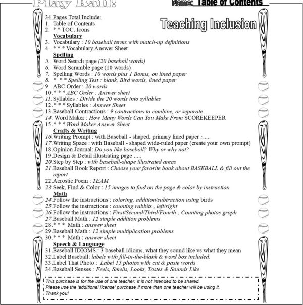 All About Baseball Theme Activities Worksheets Summer ELA Math ...