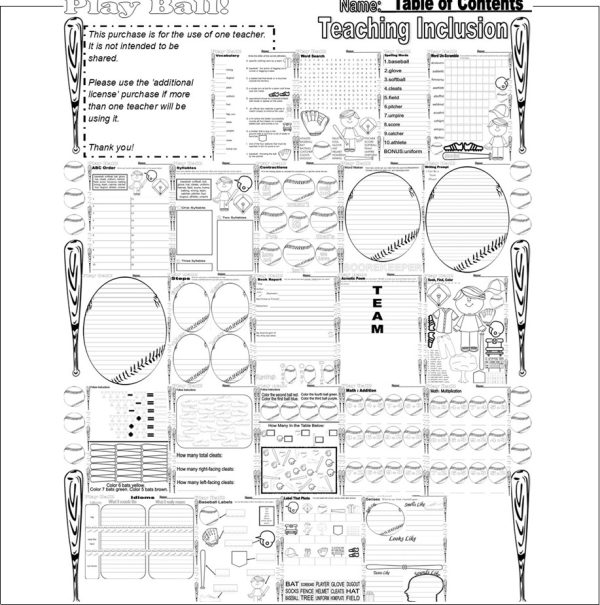 All About Baseball Theme Activities Worksheets Summer ELA Math ...