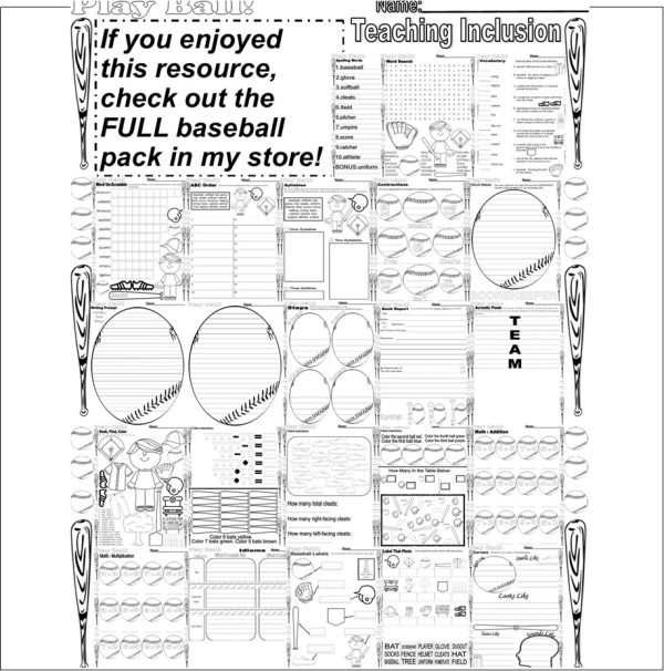 Baseball Math Addition Counting Coloring Multiplying Worksheets - Made ...