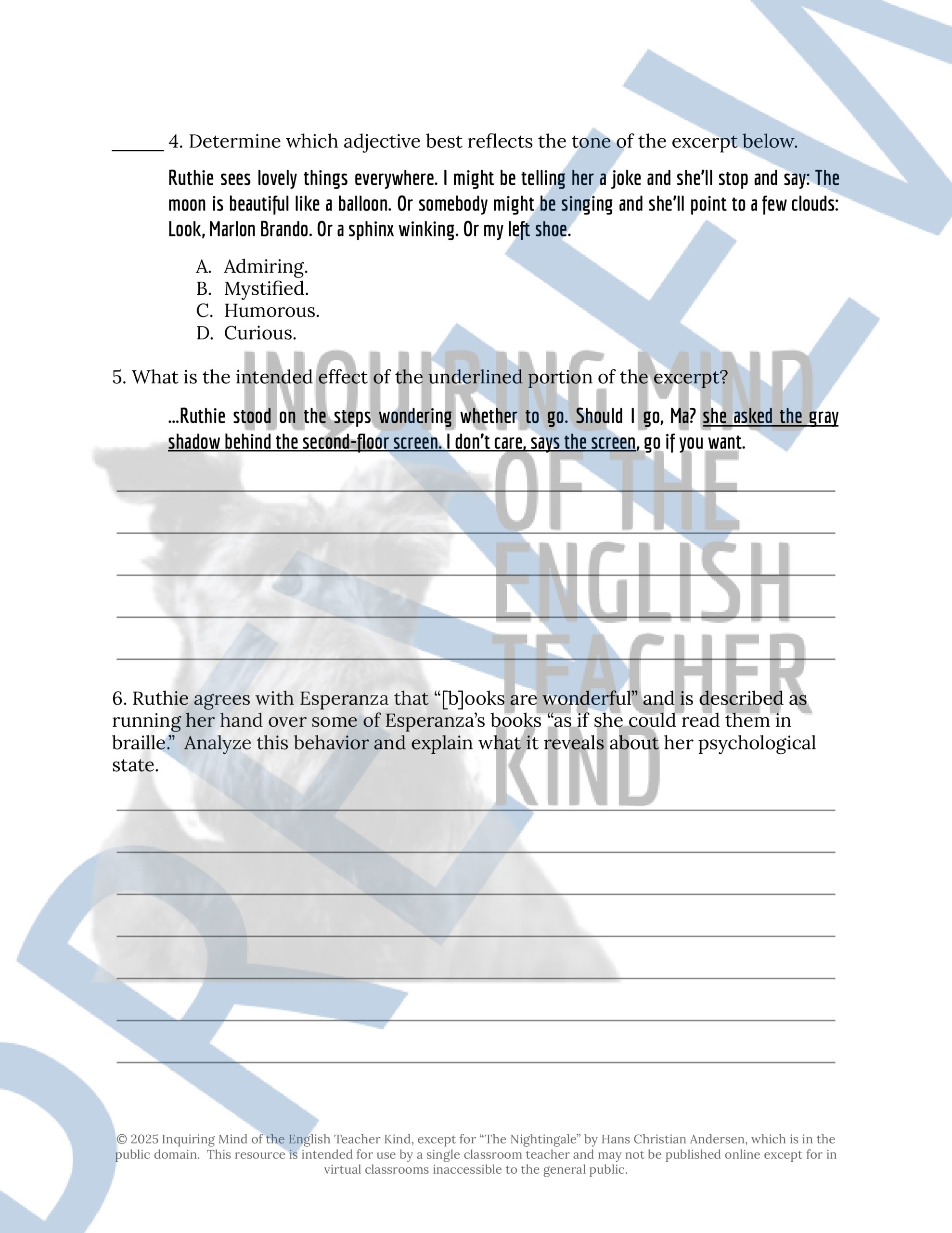 House on Mango Street Quiz and Close Reading Worksheets Bundle ...
