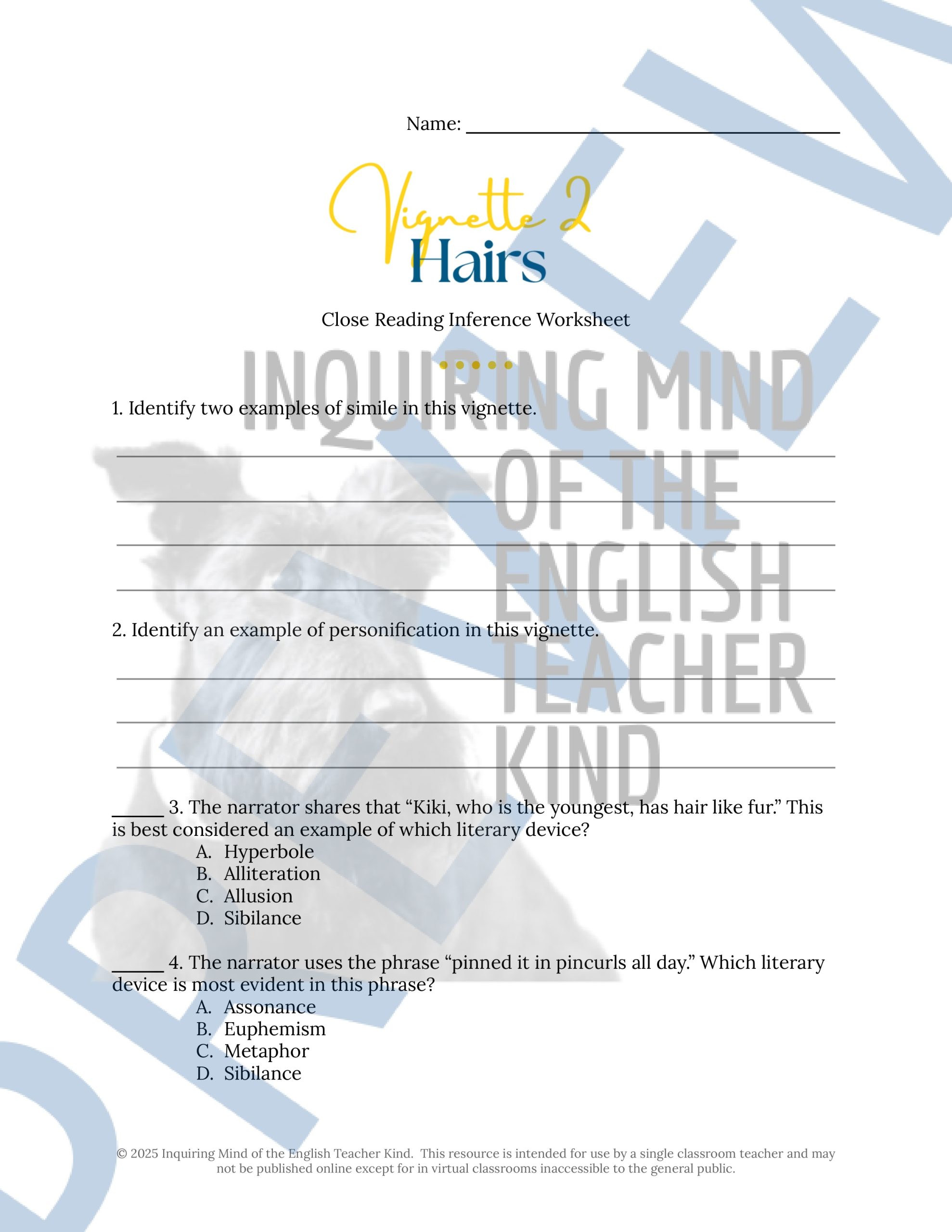 The House on Mango Street Close Reading Inference Worksheets Bundle ...