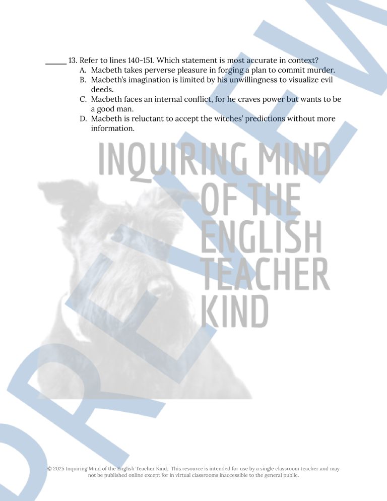 Macbeth Act 1 Scene 3 Close Reading Analysis Worksheet for High School ...