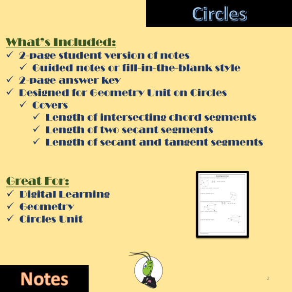 Special Segment Lengths in Circles Geometry Guided Notes Circles Unit ...