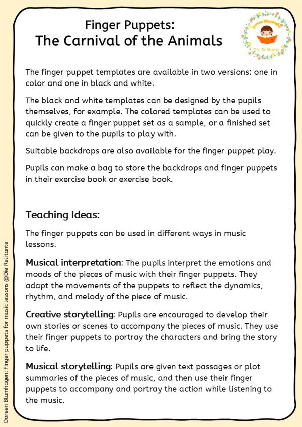 The Carnival of the Animals – Finger Puppet Craft with Pocket ...