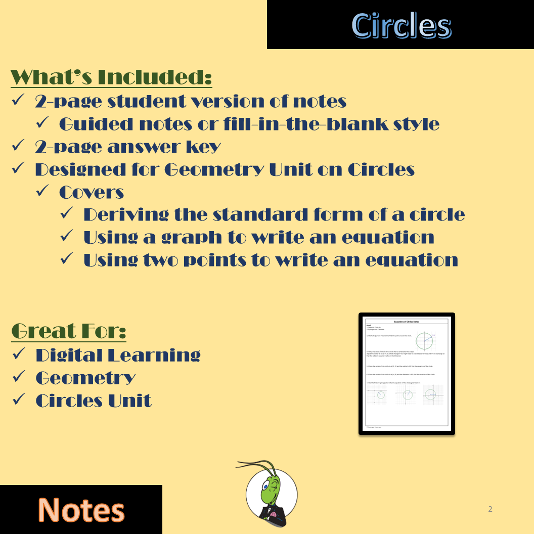 Writing Equations of Circles Geometry Guided Notes Circles Unit | Made ...