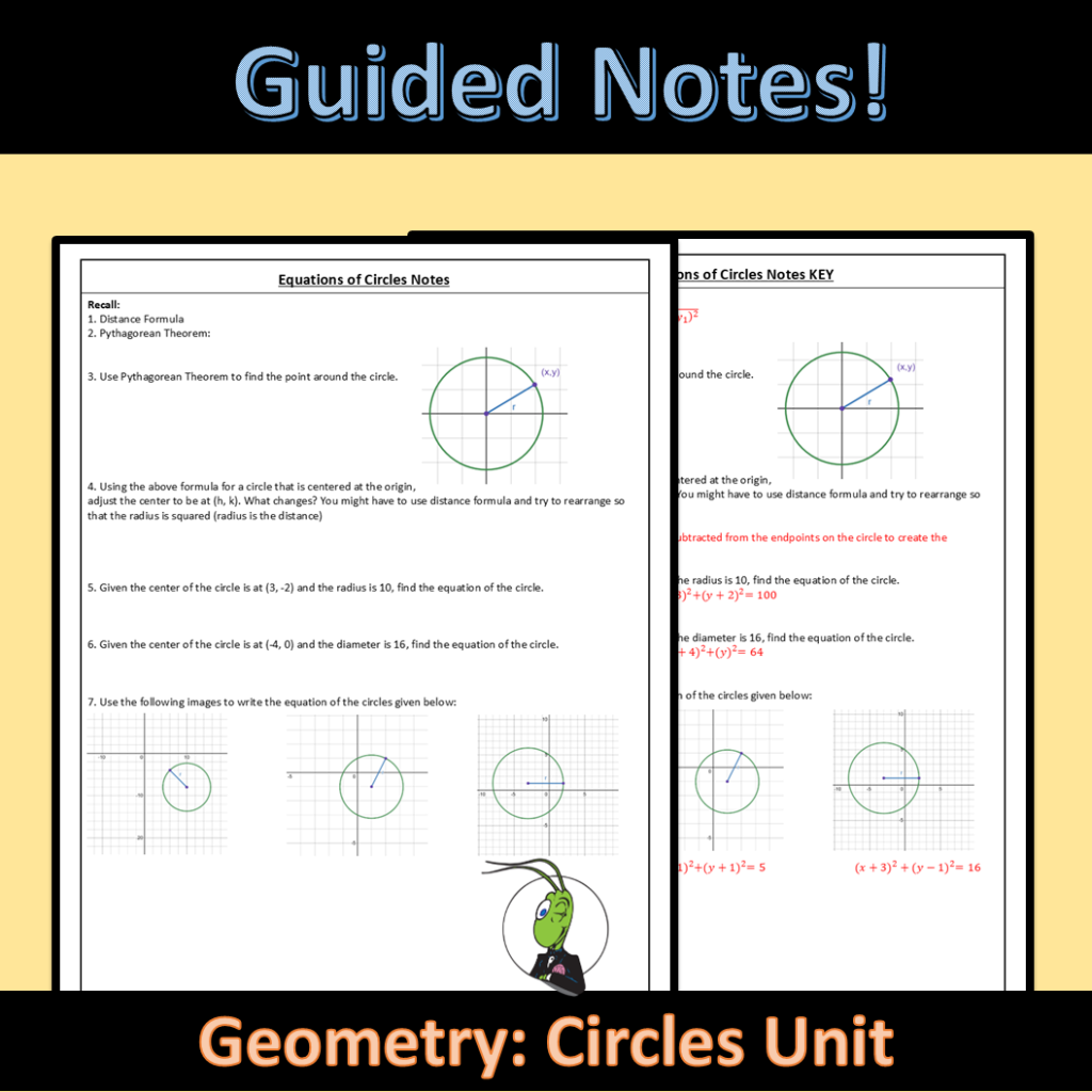 Writing Equations of Circles Geometry Guided Notes Circles Unit | Made ...