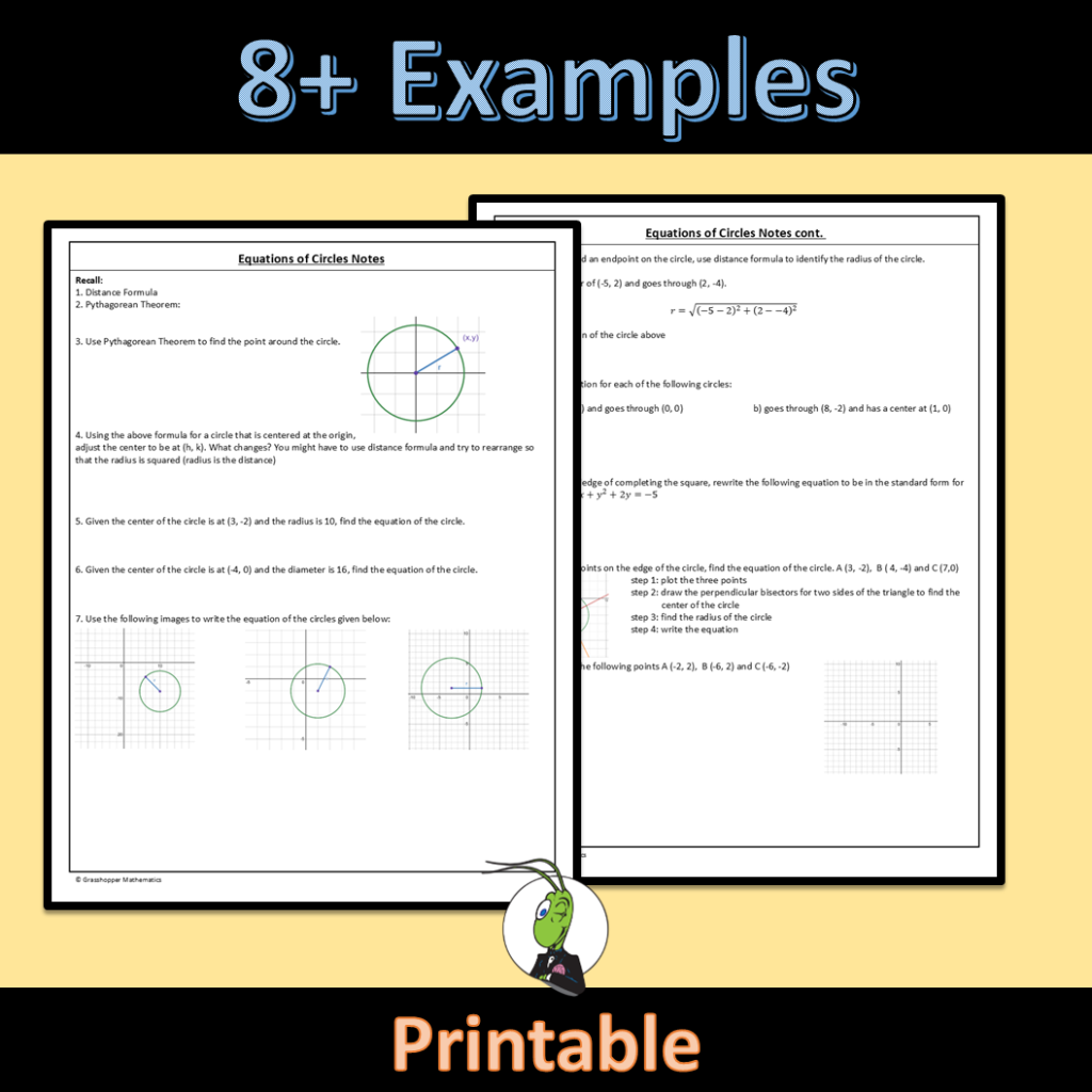 Writing Equations of Circles Geometry Guided Notes Circles Unit | Made ...