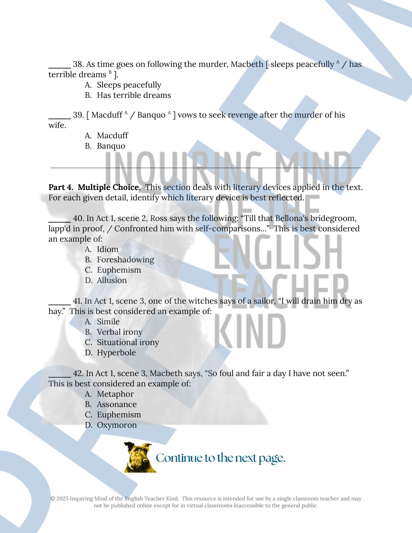 Macbeth Summative Test and Answer Key | Made By Teachers