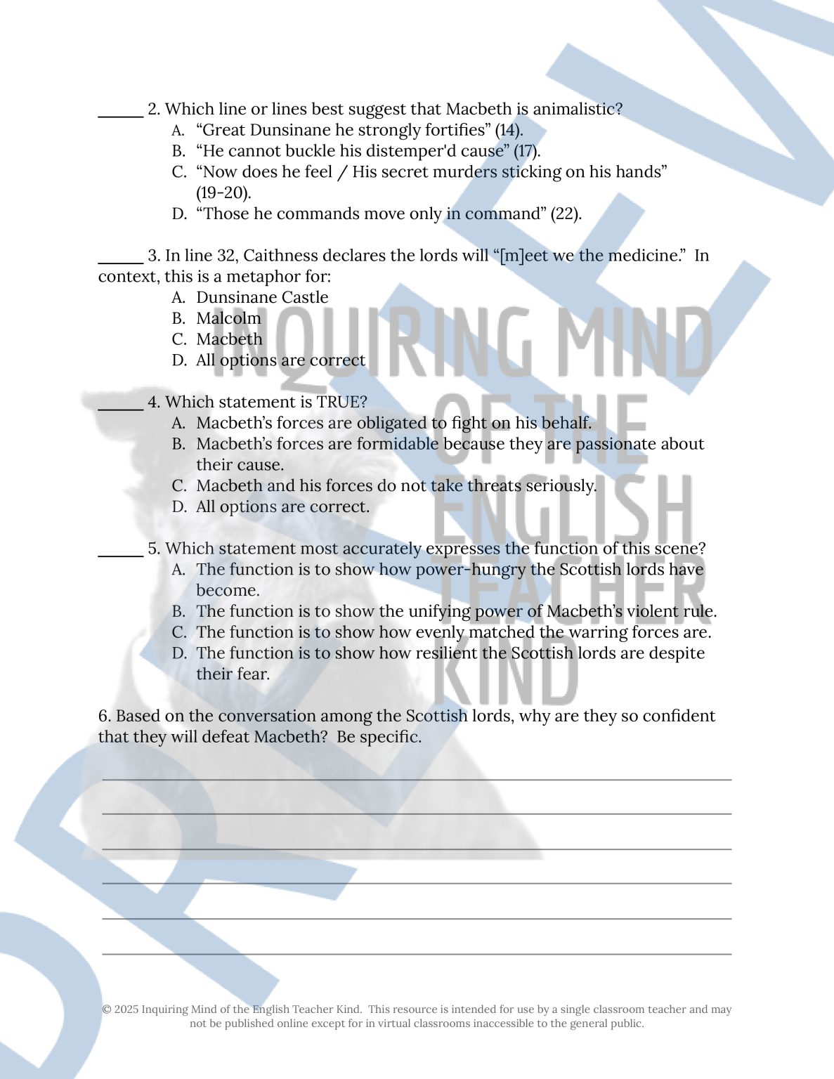 Macbeth Act 5 Quiz, Close Reading Worksheets, and Vocabulary Games ...