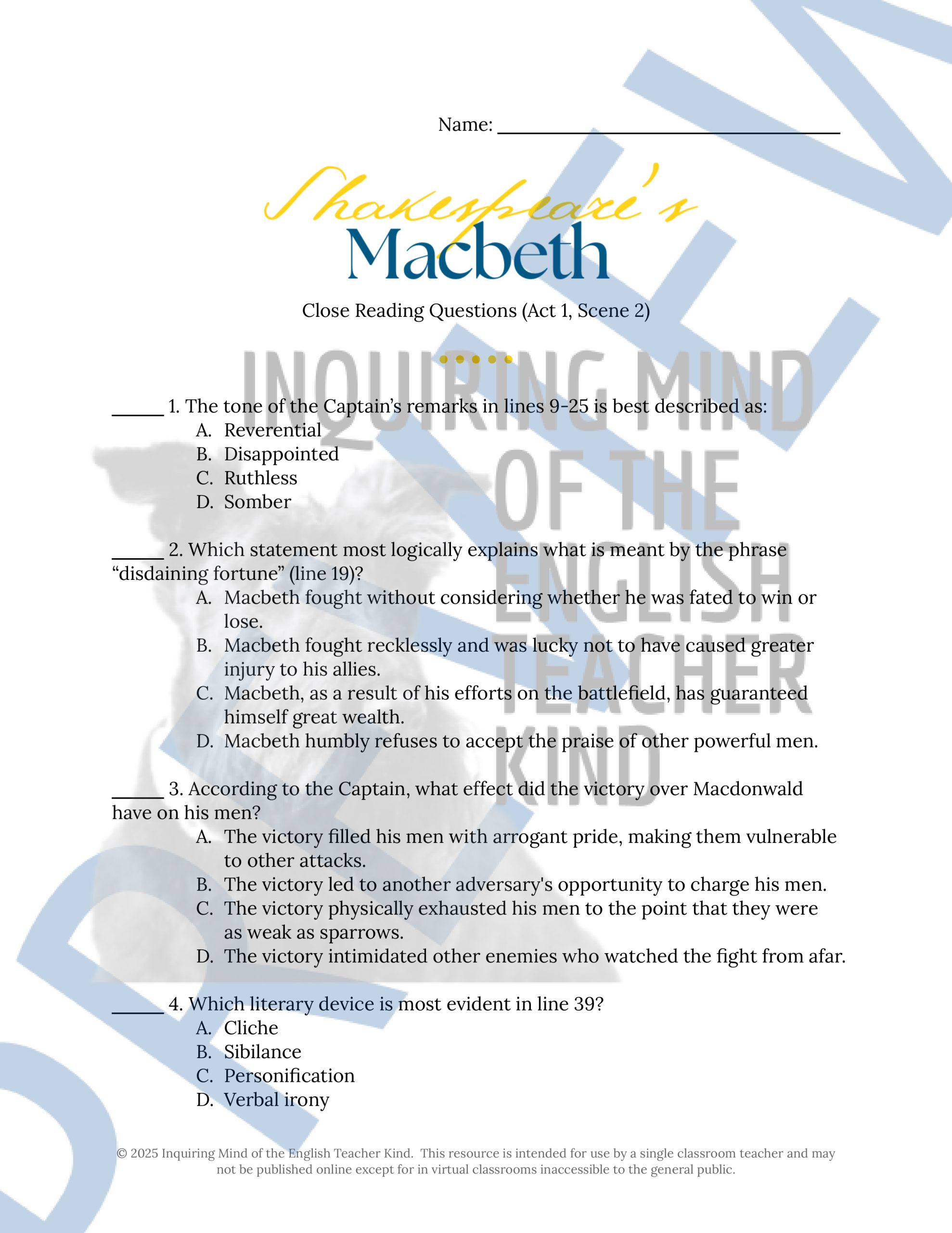 Macbeth Quizzes, Close Reading Activities, Vocabulary Games, Test, and ...