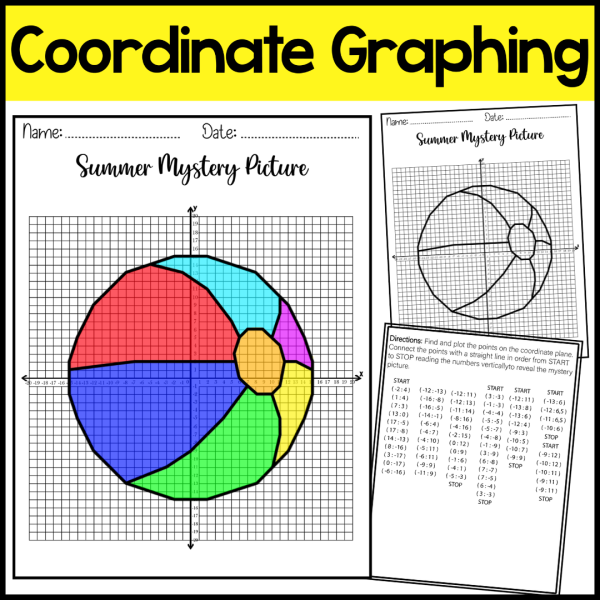 Summer Coordinate Graphing Picture Beach Ball End of the Year Math ...