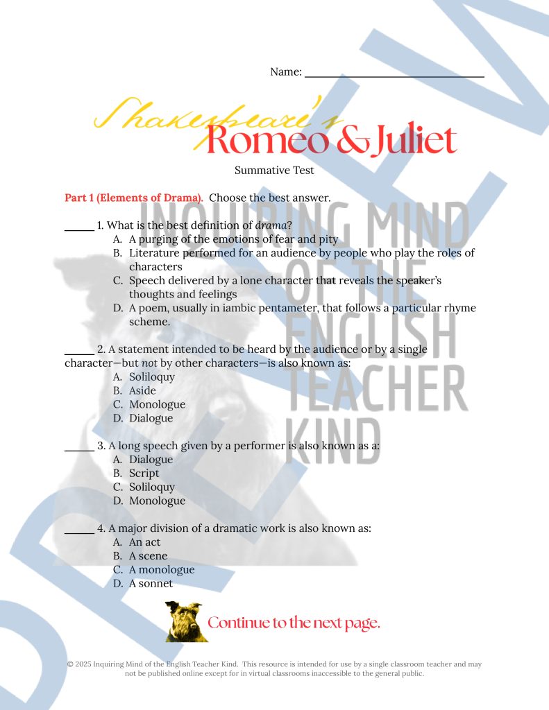 Romeo and Juliet Bundle - Reading Guide, Quizzes, Test, Close Readings ...