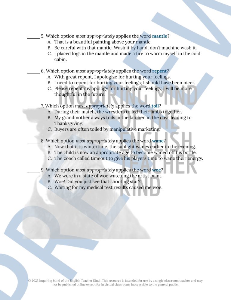 Shakespeare's A Midsummer Night's Dream Act 5 Vocabulary Games for High ...