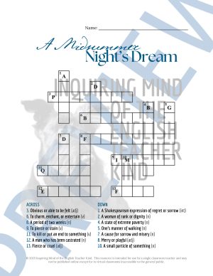 Shakespeare's A Midsummer Night's Dream Act 5 Vocabulary Games for High ...