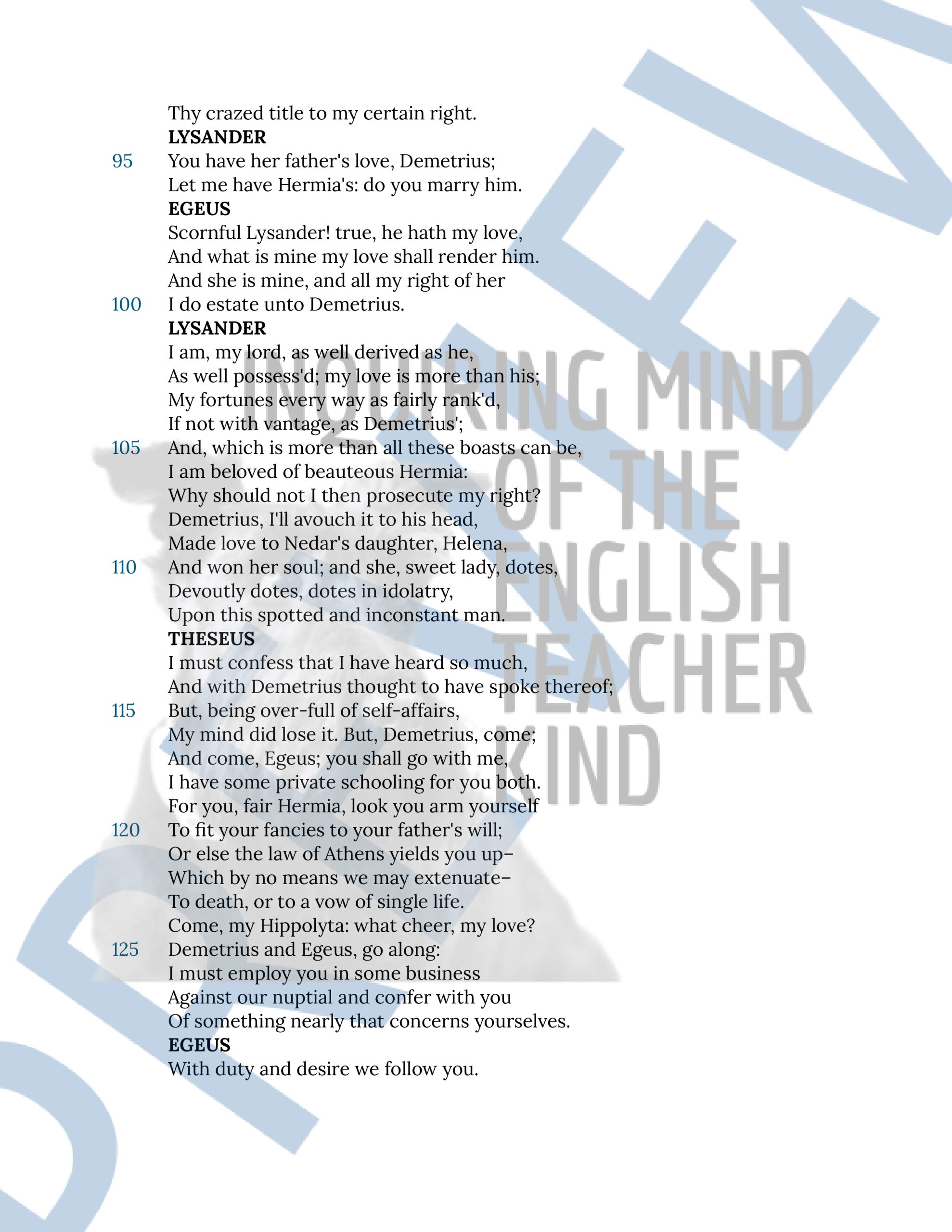 A Midsummer Night's Dream Act 1 Scene 1 Close Reading Analysis ...