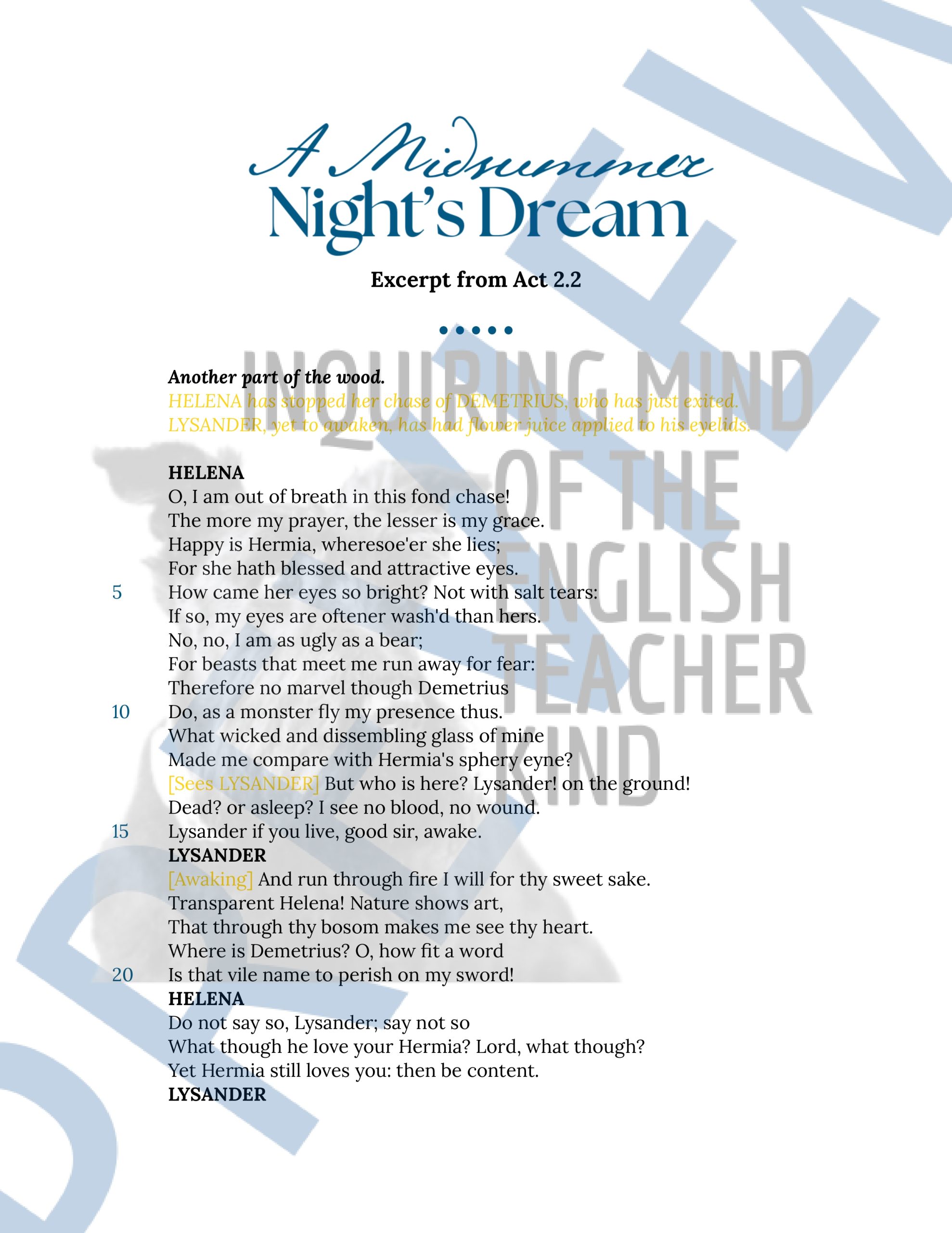 A Midsummer Night's Dream Act 2 Scene 2 Close Reading Analysis ...