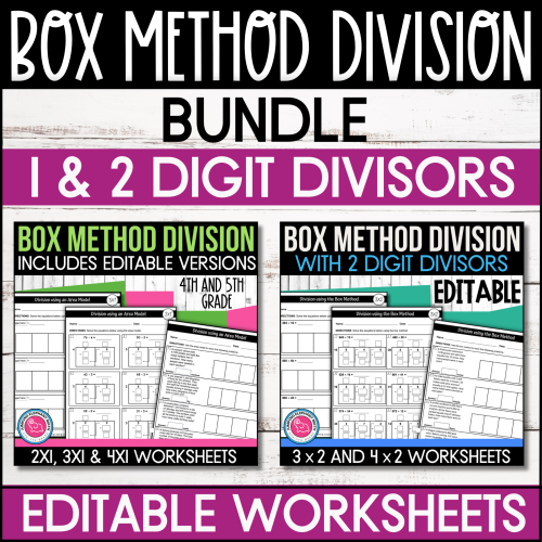 EDITABLE Box Method Division Worksheets Bundle 1 and 2 Digit Divisors ...