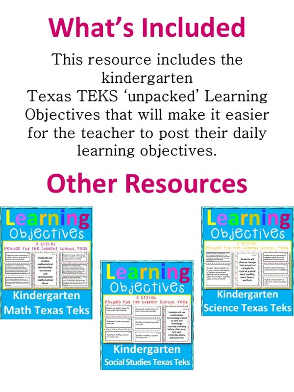 Kindergarten | Reading/Writing TEKS Learning Objective Posters | (3 ...