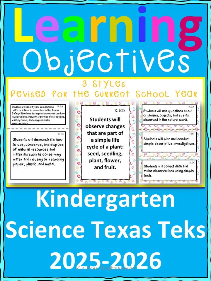 HS Grade Texas TEKS Science Chemistry Learning Objectives Cards | Color ...