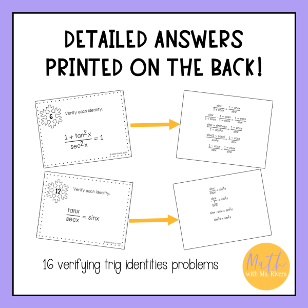 Proving Trig Identities Self Checking Task Cards Winter Activity for ...