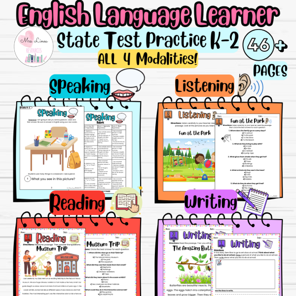 K-2 ESL Test Practice Bundle - All 4 Language Modalities! NYSESLAT/TEST ...