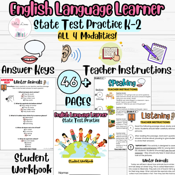 K-2 ESL Test Practice Bundle - All 4 Language Modalities! NYSESLAT/TEST ...