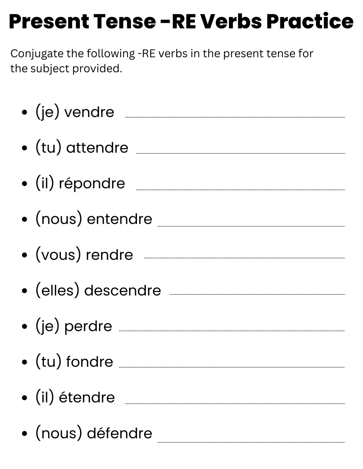 re verbs in the present tense french | Made By Teachers