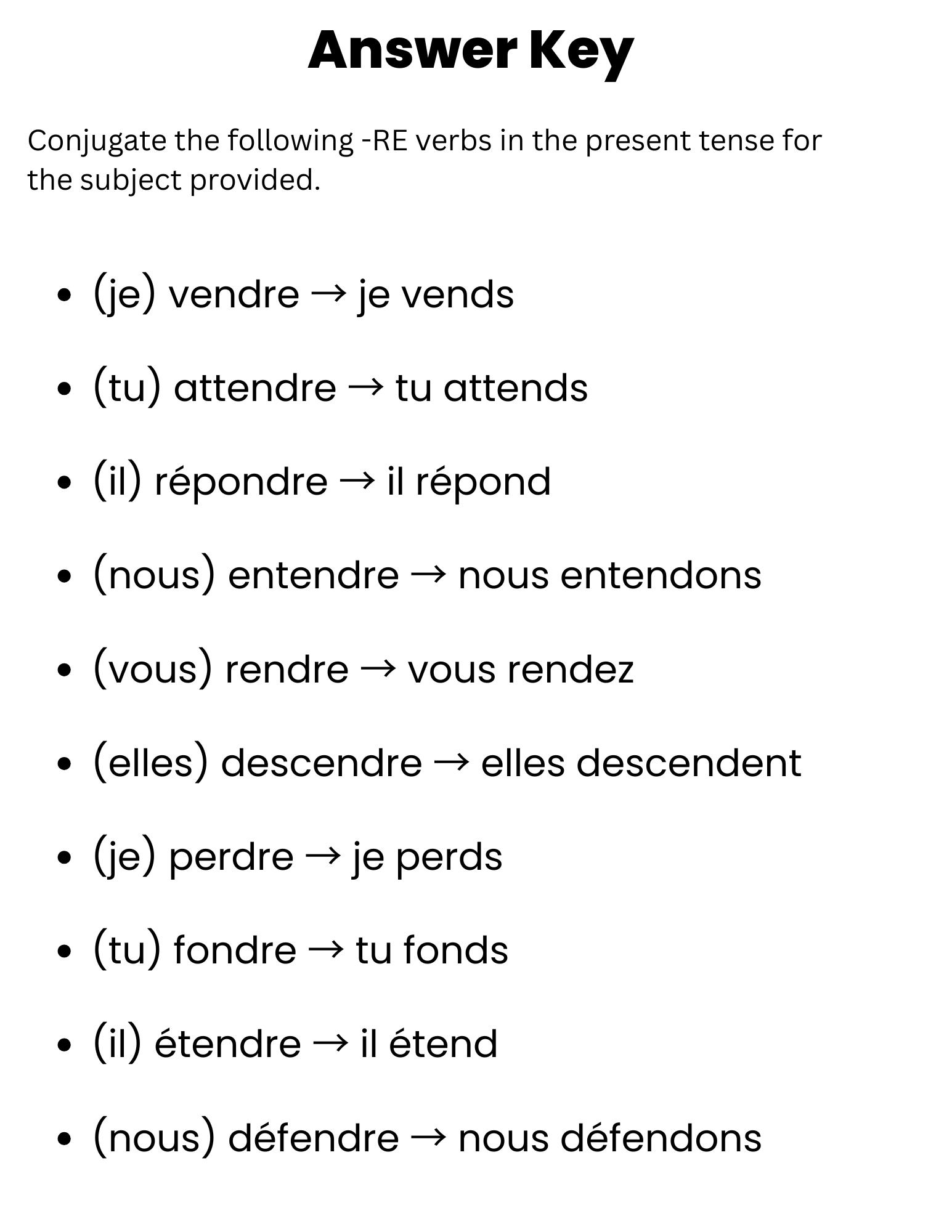 re verbs in the present tense french | Made By Teachers