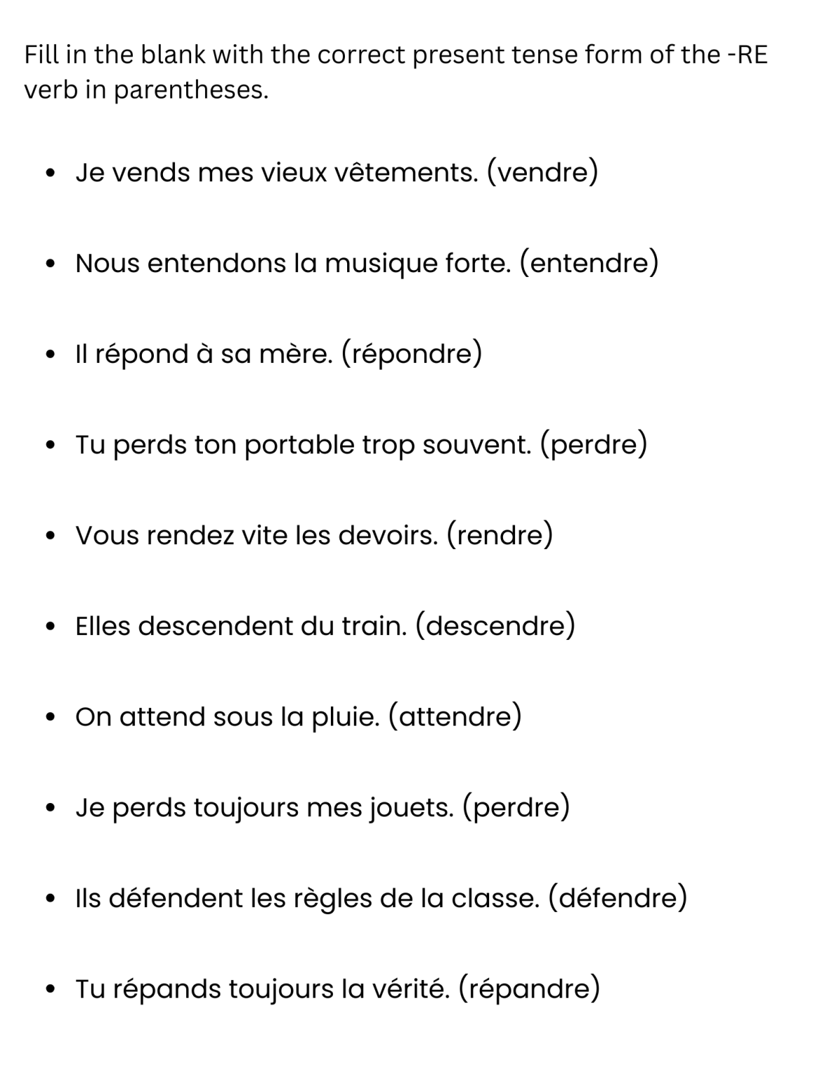 re verbs in the present tense french | Made By Teachers