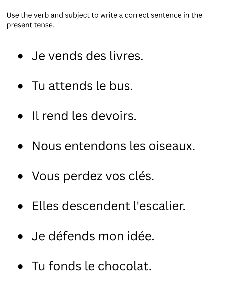 re verbs in the present tense french | Made By Teachers