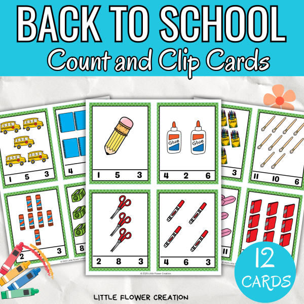 Back To School Count and Clip Cards Preschool -K -Math Center -Count ...