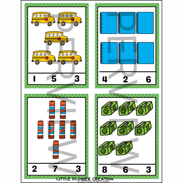 Back To School Count and Clip Cards Preschool -K -Math Center -Count ...