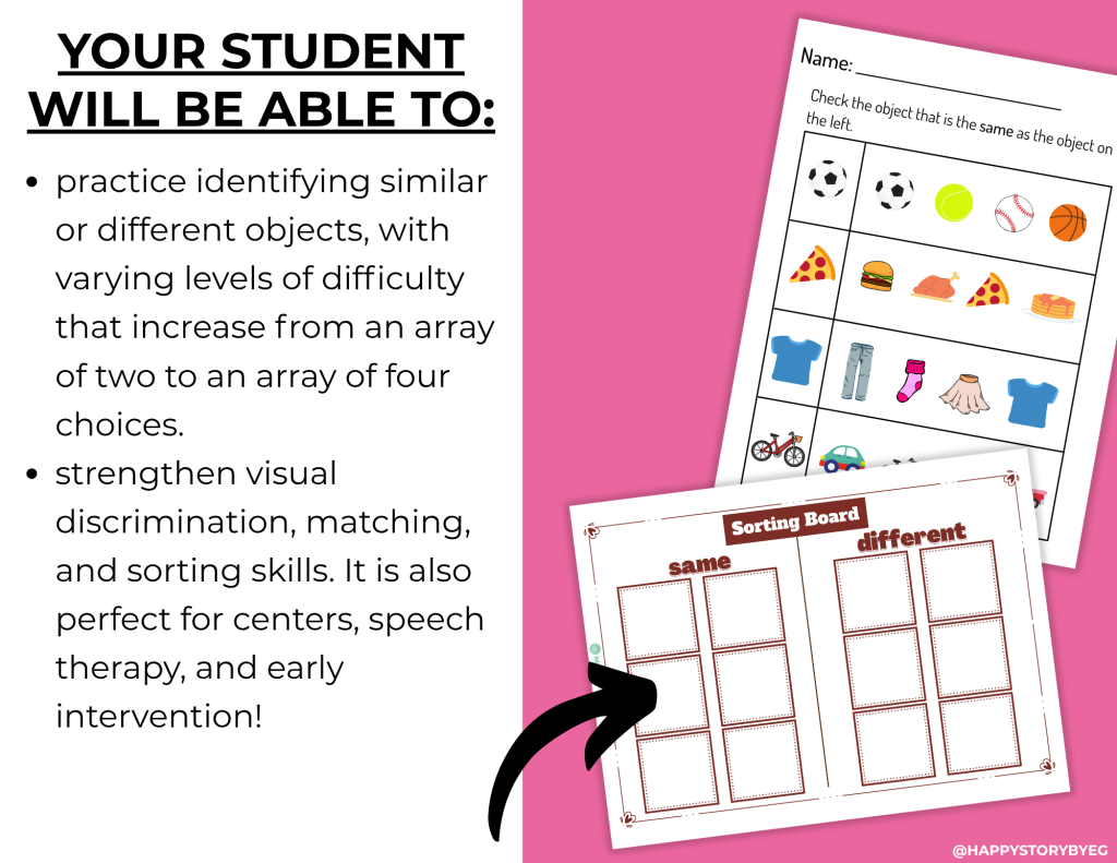 Same and Different Worksheet Activities for Preschool and Kindergarten ...