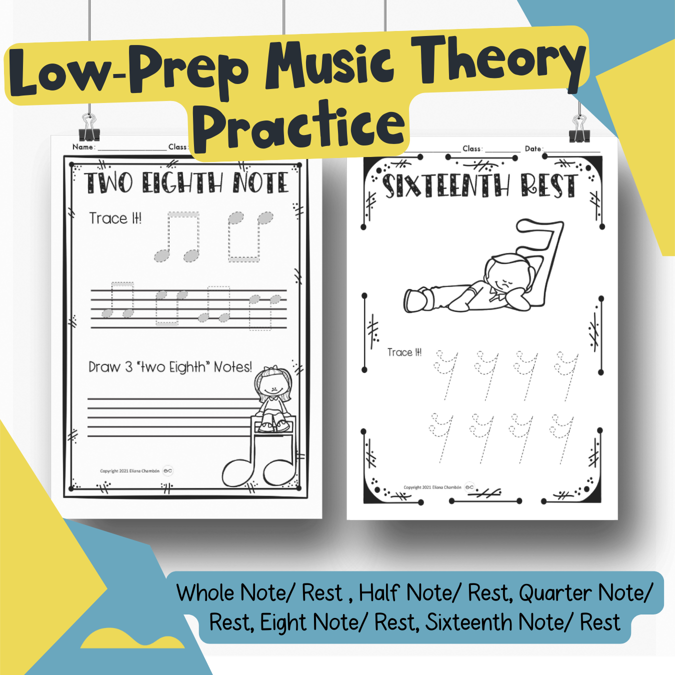 Trace & Draw Music Notes: 34 Pages of Notes, Rests & Clefs (B/W & Color ...