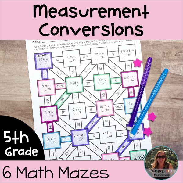 Measurement Conversions Customary & Metric Math Maze Worksheets - 5th ...