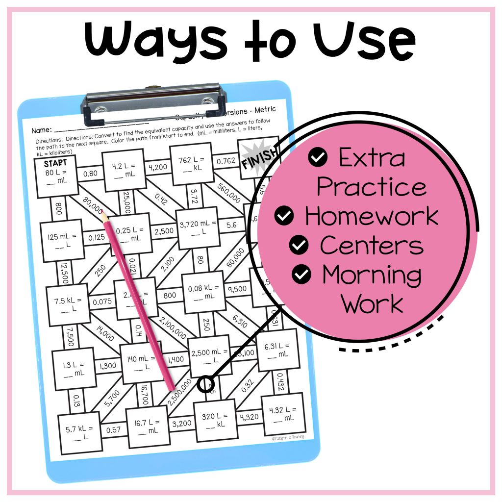 Measurement Conversions Customary & Metric Math Maze Worksheets - 5th ...