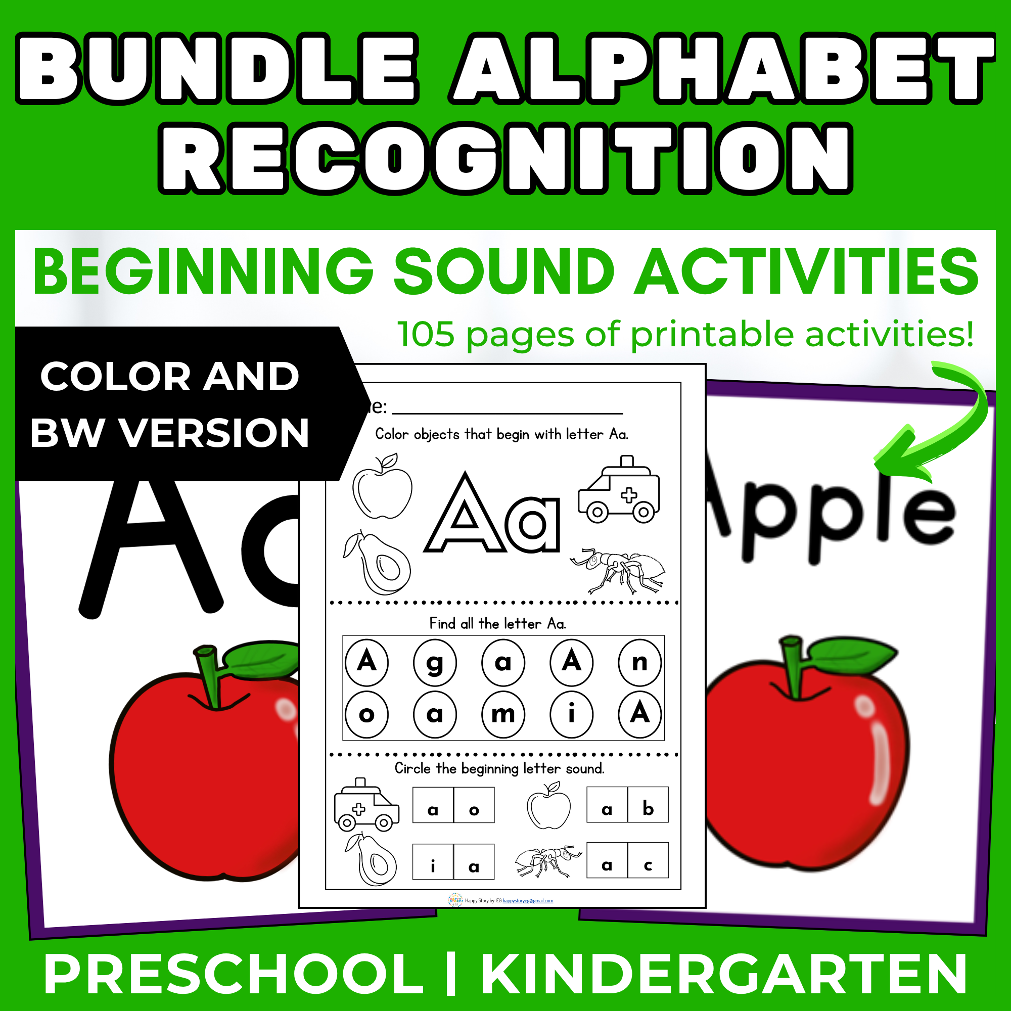 BUNDLE Alphabet Letter Recognition Beginning Sounds Worksheets and ...
