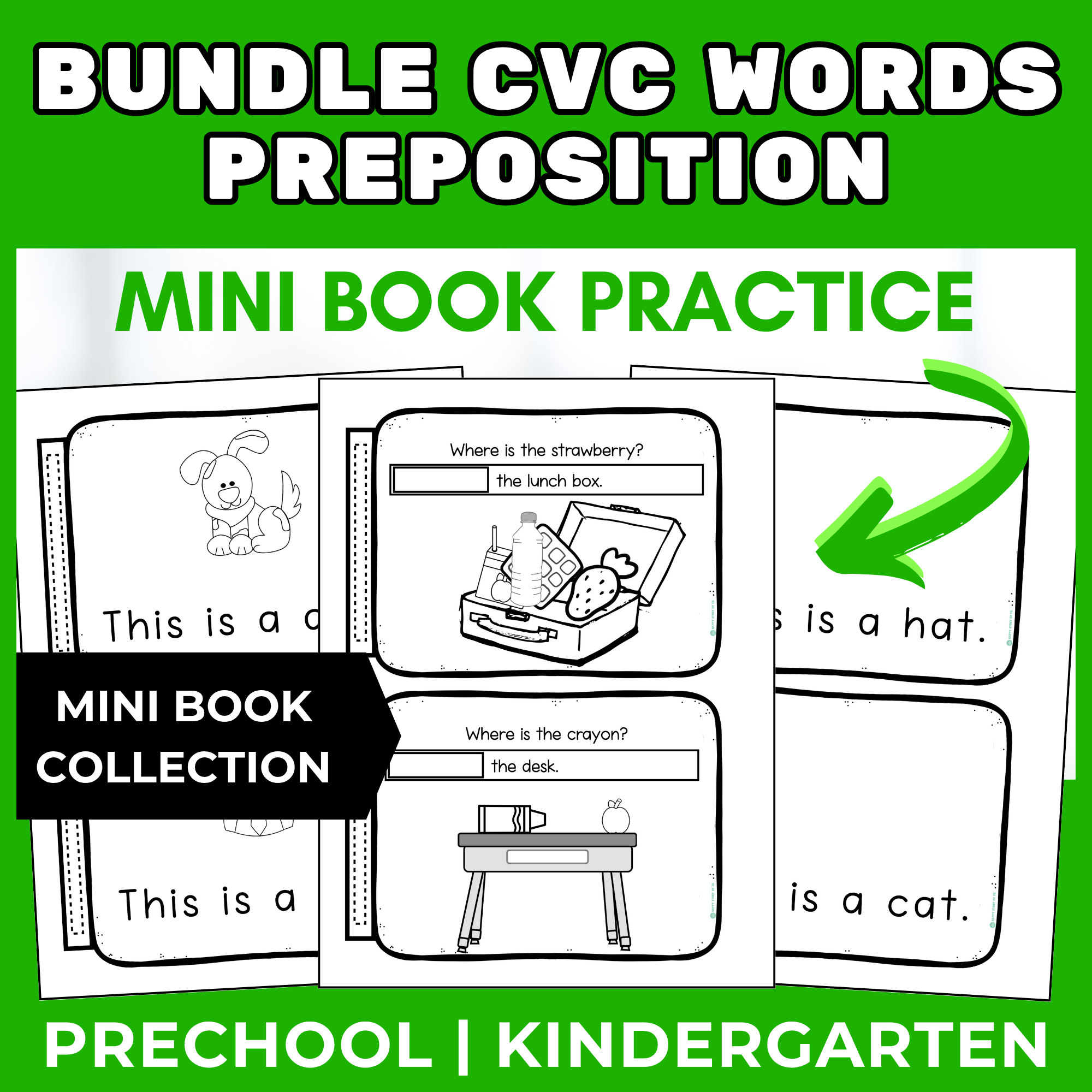 BUNDLE Blending Short CVC words and Preposition Mini Book Practice ...