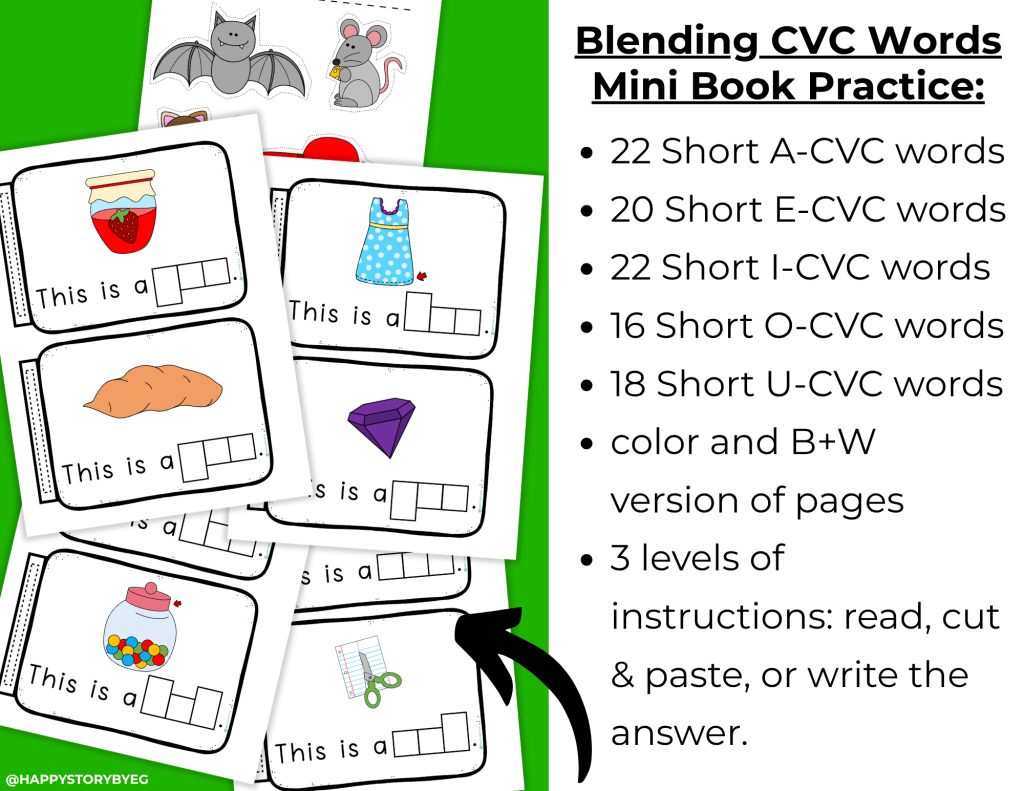 BUNDLE Blending Short CVC words and Preposition Mini Book Practice ...